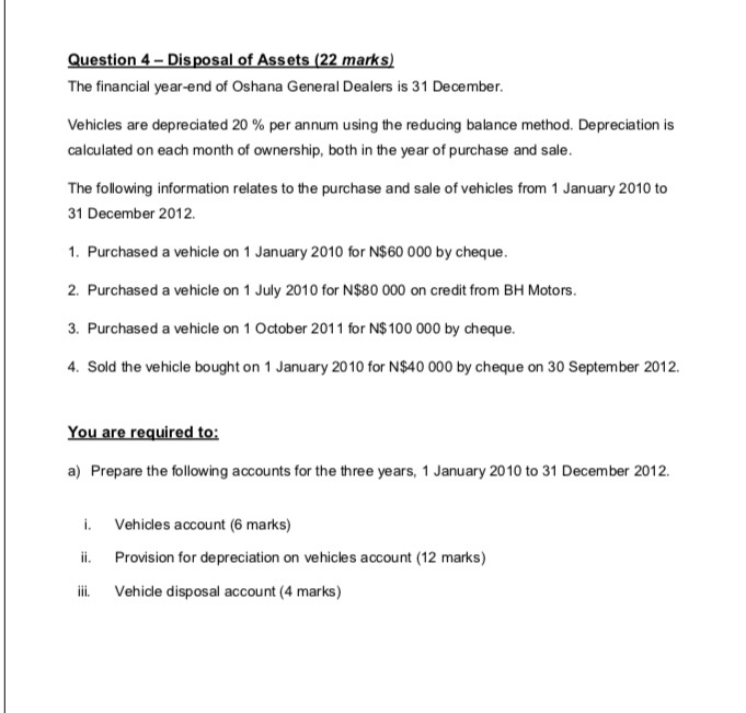Solved Question 4-Dis posal of Assets (22 marks) The | Chegg.com