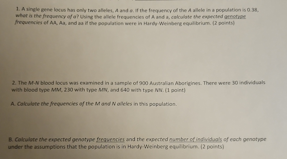 Solved A single gene locus has only two alleles, A and a. | Chegg.com