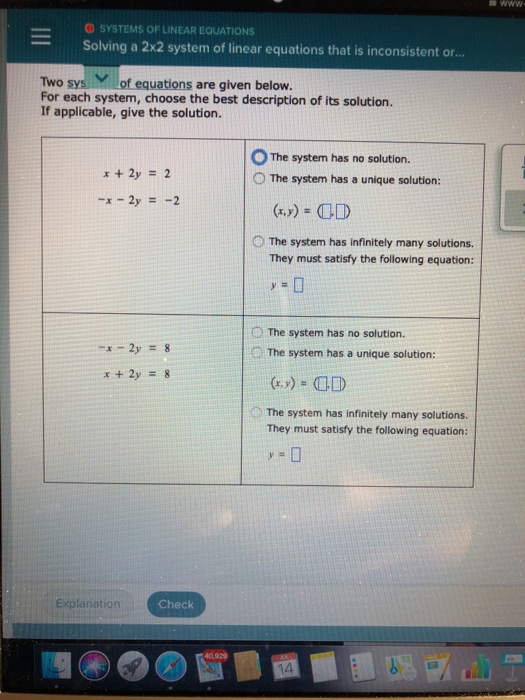 Solved O SYSTEMS OF LINEAR EQUATIONS Solving a 2x2 system of | Chegg.com