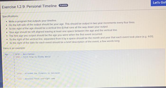 Solved Exercise 1.2.9: Personal Timeline Spoint Let's Go! | Chegg.com