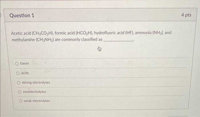 Solved Acetic acid (CH3CO2H), formic acid (HCO2H), | Chegg.com