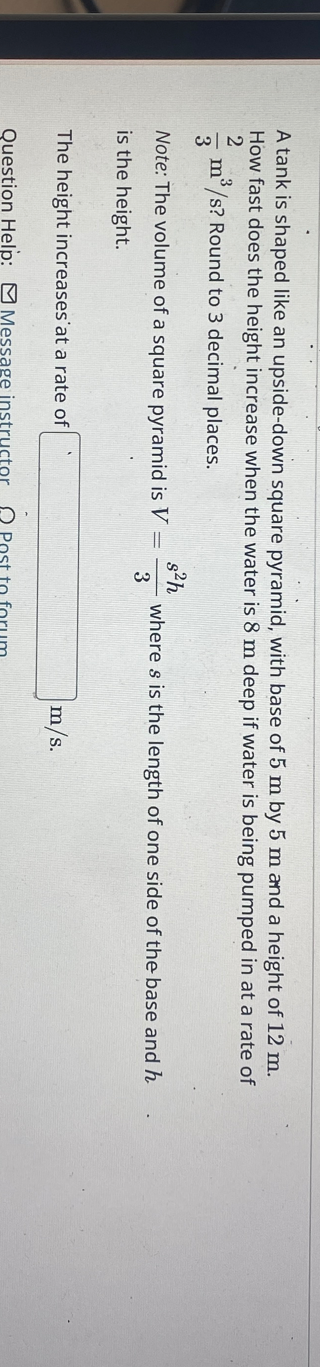 Solved A tank is shaped like an upside-down square pyramid, | Chegg.com