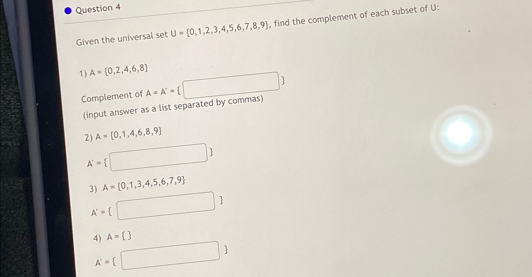 Solved Question 4Given the universal set | Chegg.com