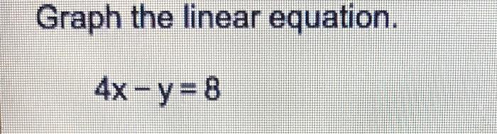 Solved 4x - y = 8 Graph the linear equation. 4x-y=8 | Chegg.com