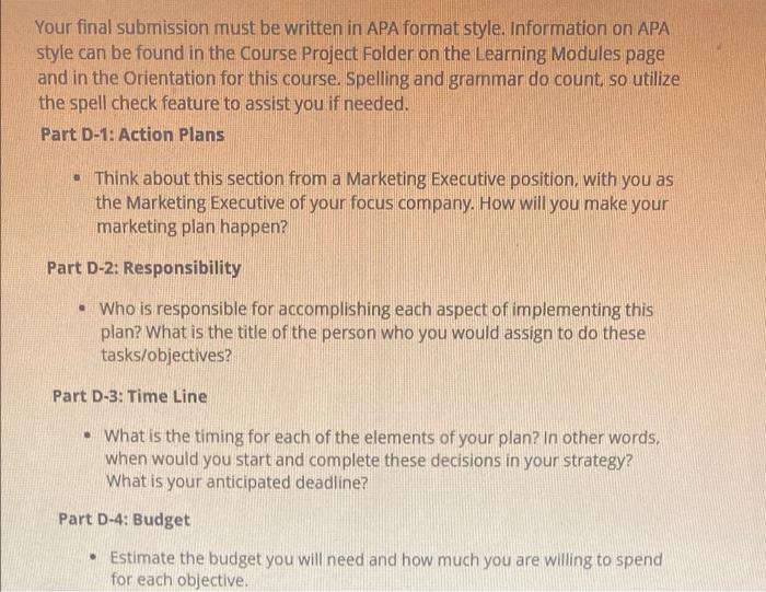 Your final submission must be written in APA format | Chegg.com