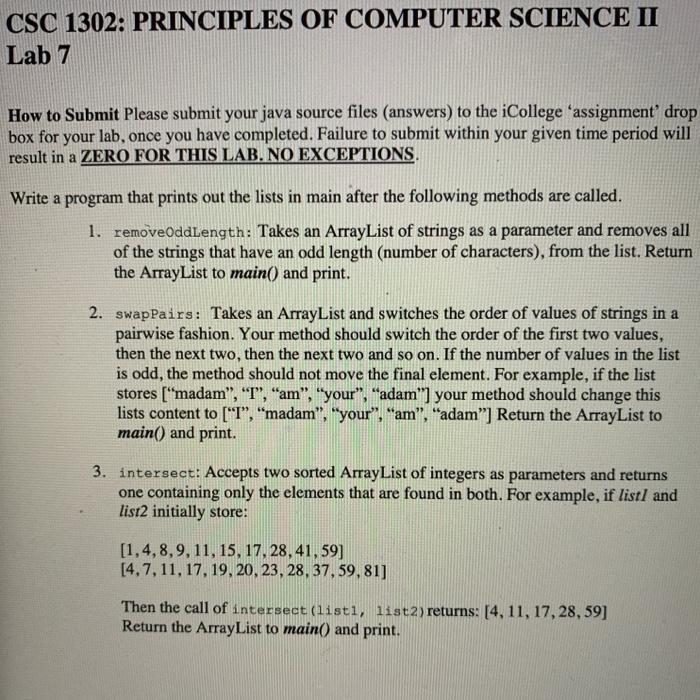 Solved CSC 1302: PRINCIPLES OF COMPUTER SCIENCE II Lab 7 How | Chegg.com