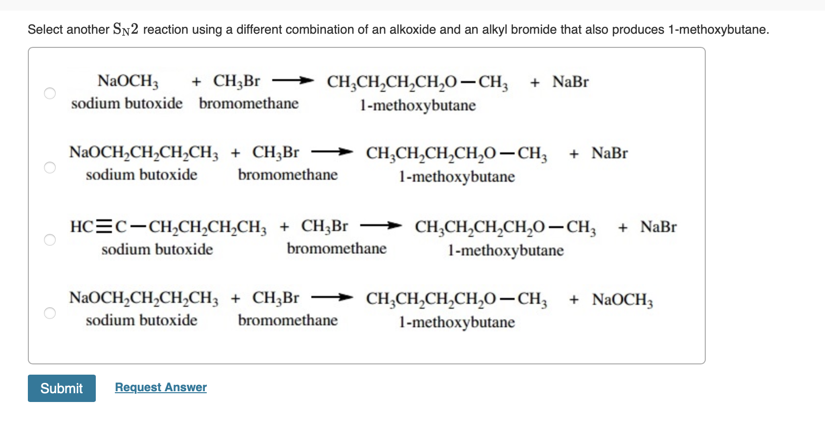 Solved Select another S_(N)2 ﻿reaction using a different | Chegg.com