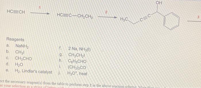 Solved OH 1 HC=CH 2 2 HC=C-CH2CH3 HyC . -c%3Dc Reagents a | Chegg.com