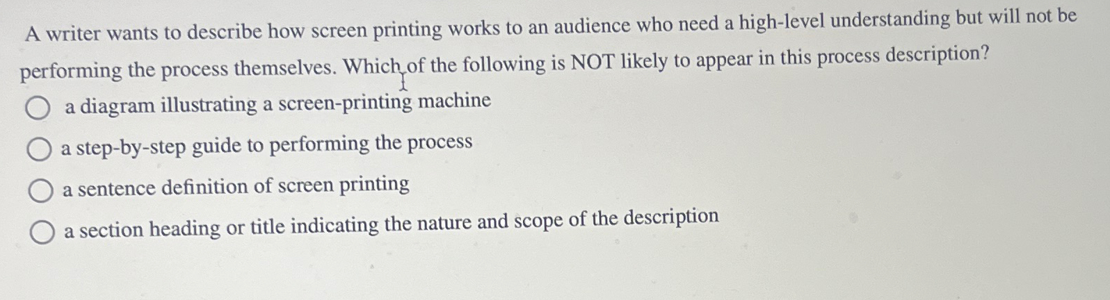 Solved A writer wants to describe how screen printing works | Chegg.com