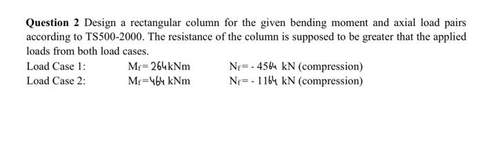 Solved Question 2 Design a rectangular column for the given | Chegg.com