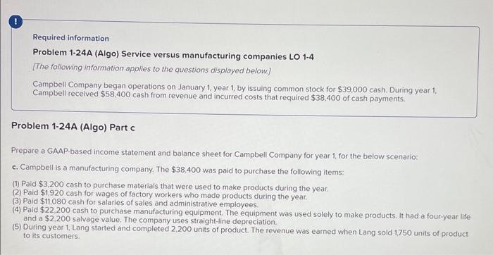 Solved Required information Problem 1-24A (Algo) Service | Chegg.com