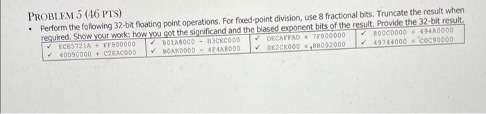 Solved PROBLEM 5 (46 PTS) - Perform the following 32-bit | Chegg.com