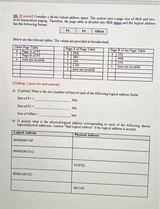 Solved Q2. [8 points] Consider a 48 -bit virtual address | Chegg.com