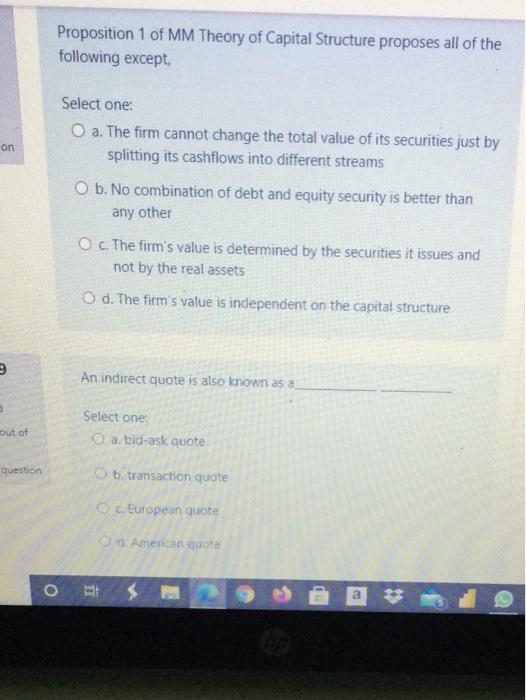 Solved Proposition 1 of MM Theory of Capital Structure | Chegg.com