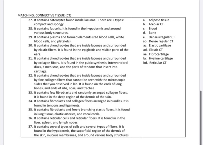 Solved a. Adipose tissue b. Areolar CT C. Blood d. Bone e. | Chegg.com