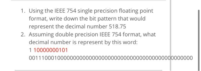 Solved 1. Using the IEEE 754 single precision floating point | Chegg.com