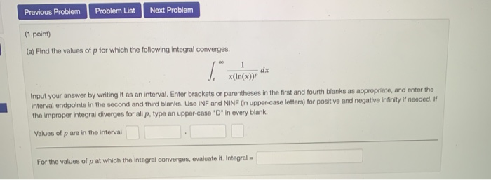 Solved Previous Probler Problem List Next Problem (1 point) | Chegg.com