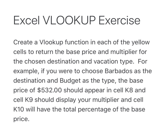 Solved Excel VLOOKUP Exercise Create a Vlookup function in | Chegg.com
