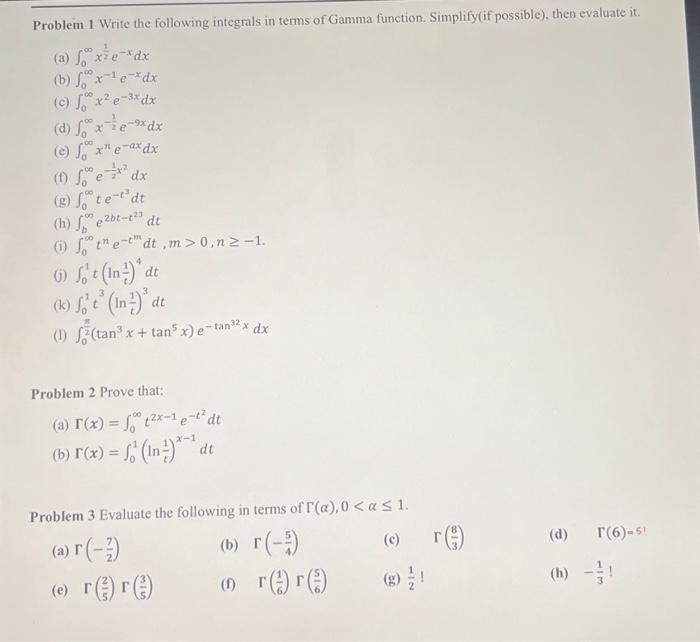 Solved Problem 1 Write the following integrals in terms of | Chegg.com