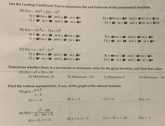 Solved Use the Leading Coefficient Test to determine the end | Chegg.com