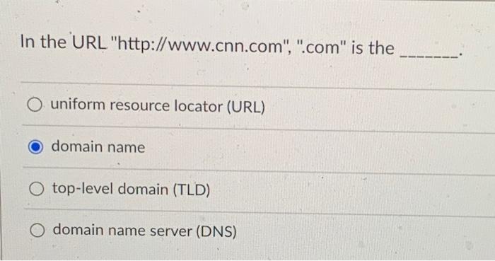 Solved In the URL "http://www.cnn.com", ".com" is the | Chegg.com