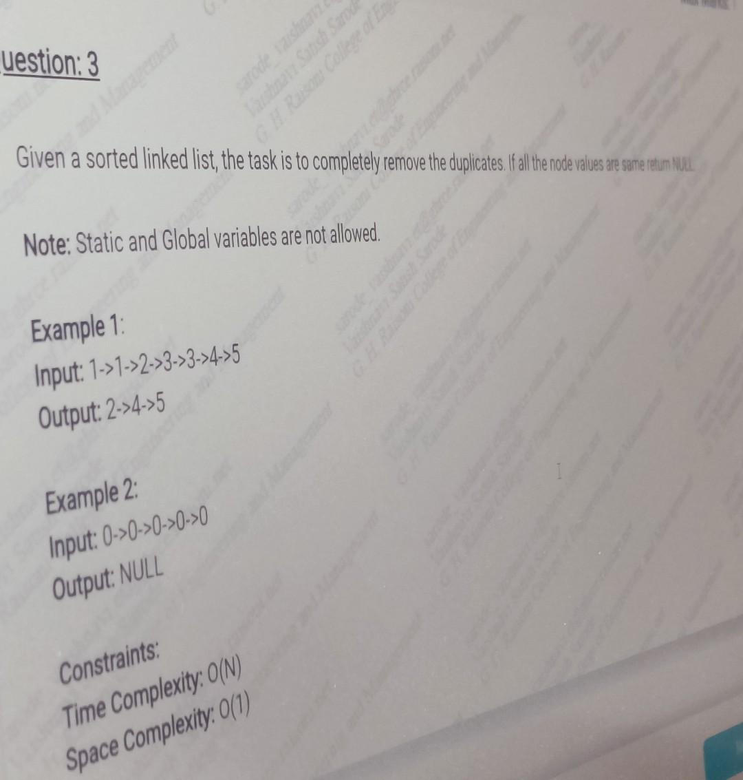 Note: Static and Global variables are not allowed. | Chegg.com