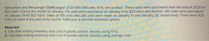 Solved Samuelson and Messenger (SAM) began 2021 with 340 | Chegg.com