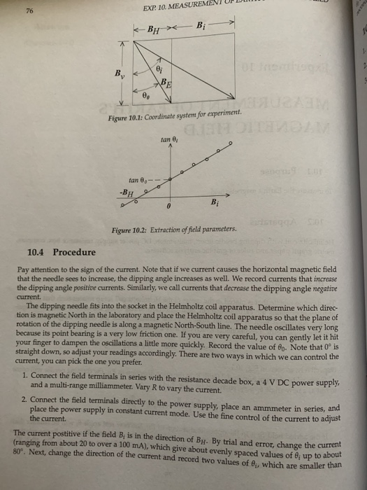 Experiment 10 MEASUREMENT OF EARTH'S MAGNETIC FIELD | Chegg.com