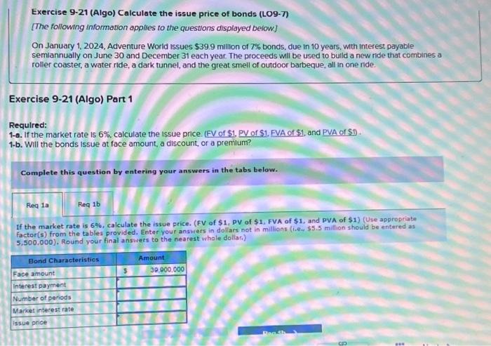 Solved Exercise 9-21 (Algo) Calculate the issue price of | Chegg.com