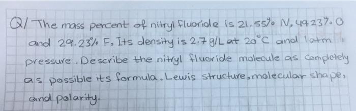 Solved QI The mass percent of nitryl fluoride is 21.55%. | Chegg.com