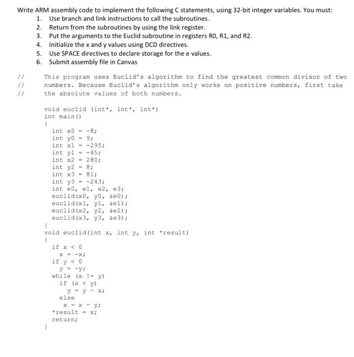 Solved Write ARM assembly code to implement the following | Chegg.com