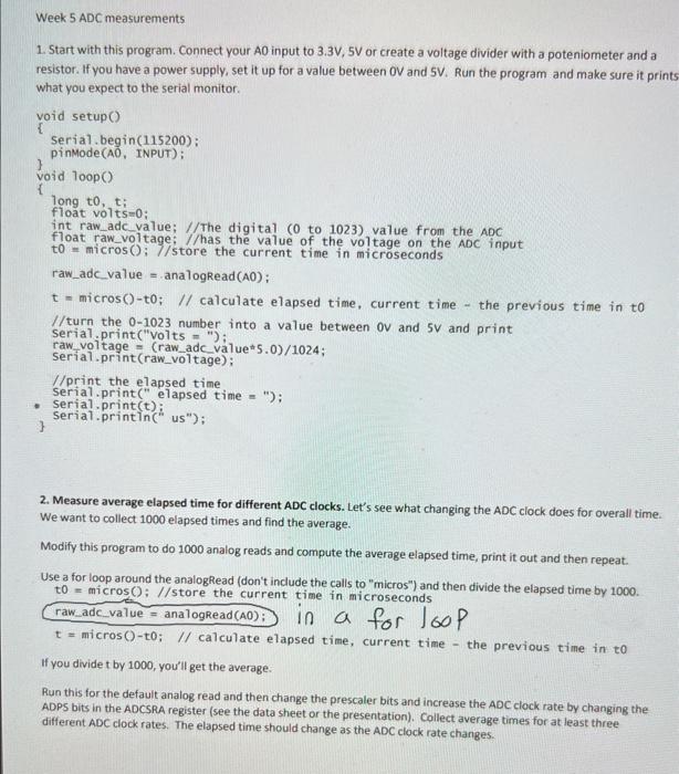Solved Week 5 ADC measurements 1. Start with this program. | Chegg.com
