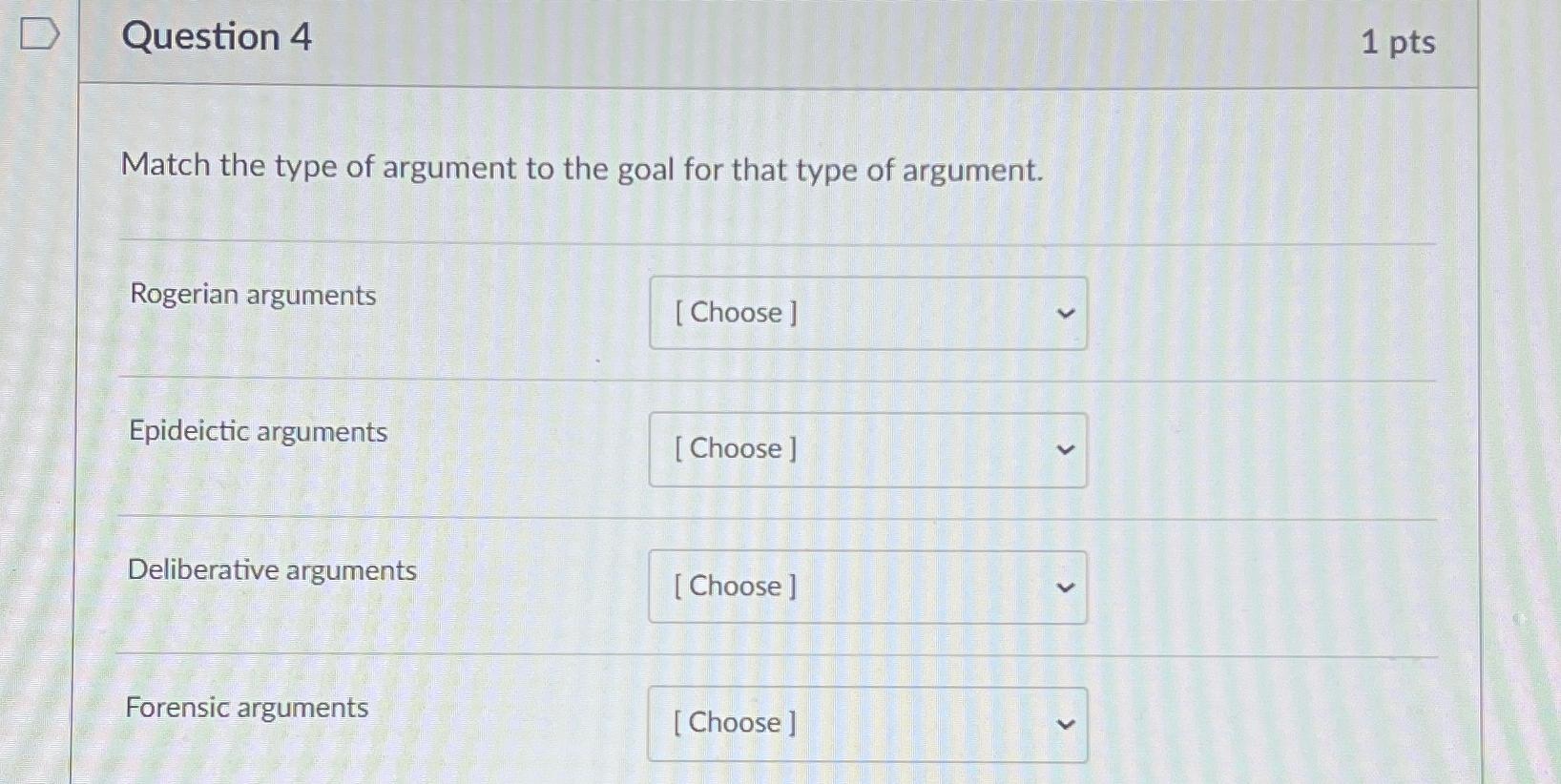 Solved Question 41 ﻿ptsMatch the type of argument to the | Chegg.com