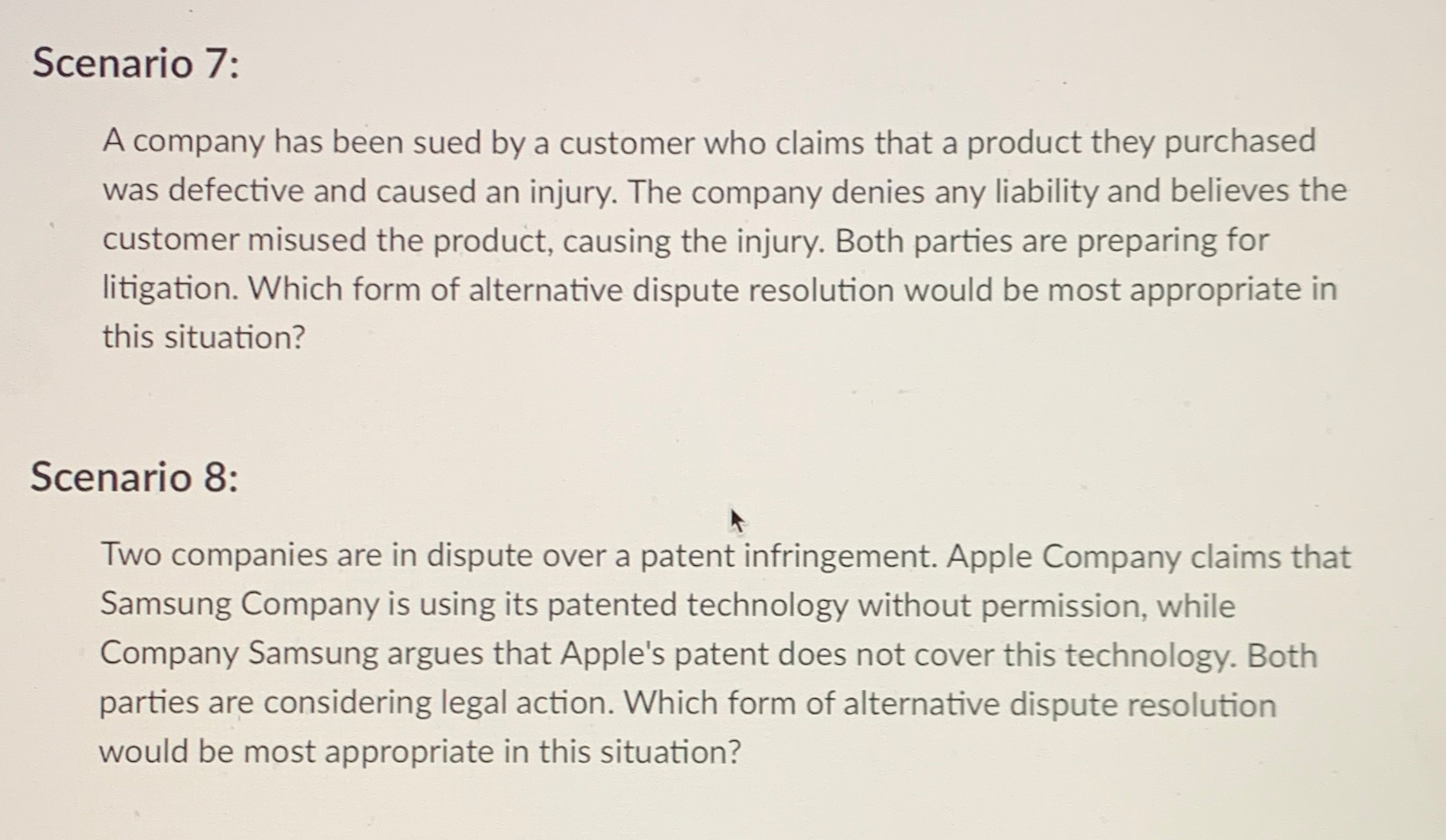 Solved Scenario 7:A company has been sued by a customer who | Chegg.com