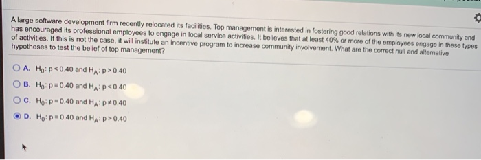 Solved A large software development firm recently relocated | Chegg.com