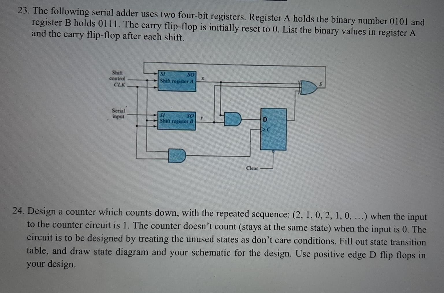 Solved 23. The following serial adder uses two four-bit | Chegg.com