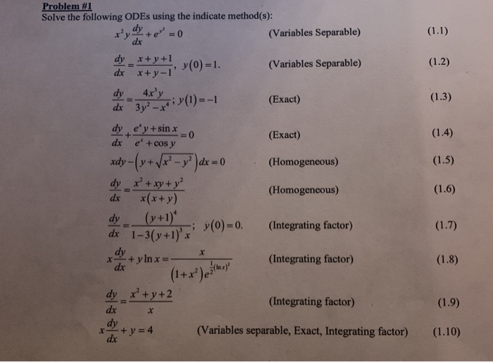 Solved Problem #1 Solve the following ODES using the | Chegg.com