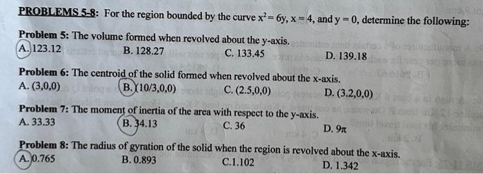 Solved PROBLEMS 5-8: For the region bounded by the curve | Chegg.com