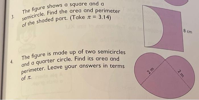Solved 3. The figure shows a square and a semicircle. Find | Chegg.com