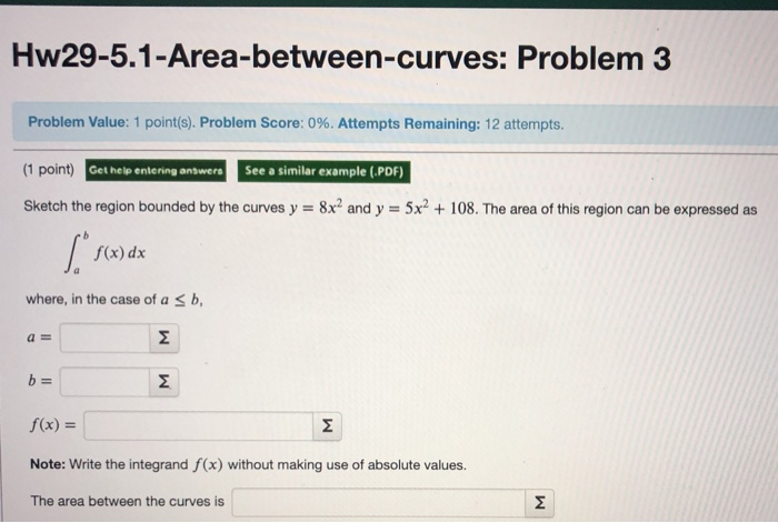 Solved Hw29-5.1-Area-between-curves: Problem 3 Problem | Chegg.com