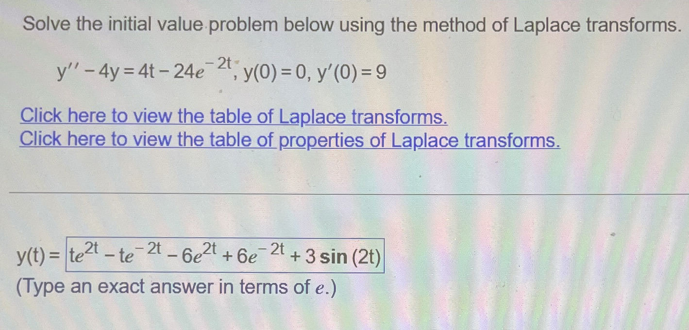 Solved Solve the initial value problem below using the | Chegg.com