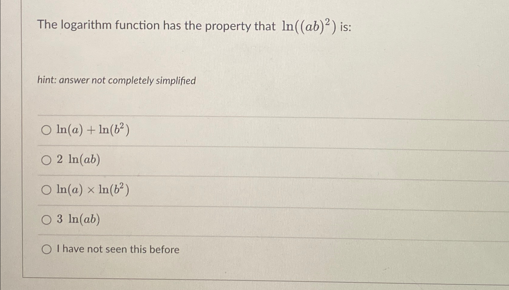 Solved The logarithm function has the property that | Chegg.com