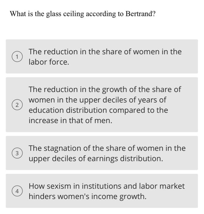 Solved What is the glass ceiling according to Bertrand? 1 2 | Chegg.com