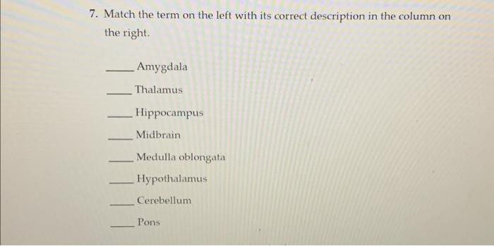 Solved 7. Match the term on the left with its correct | Chegg.com
