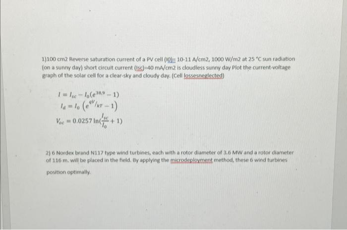 Solved 1) 100 cm2 Reverse saturation current of a PV cell | Chegg.com