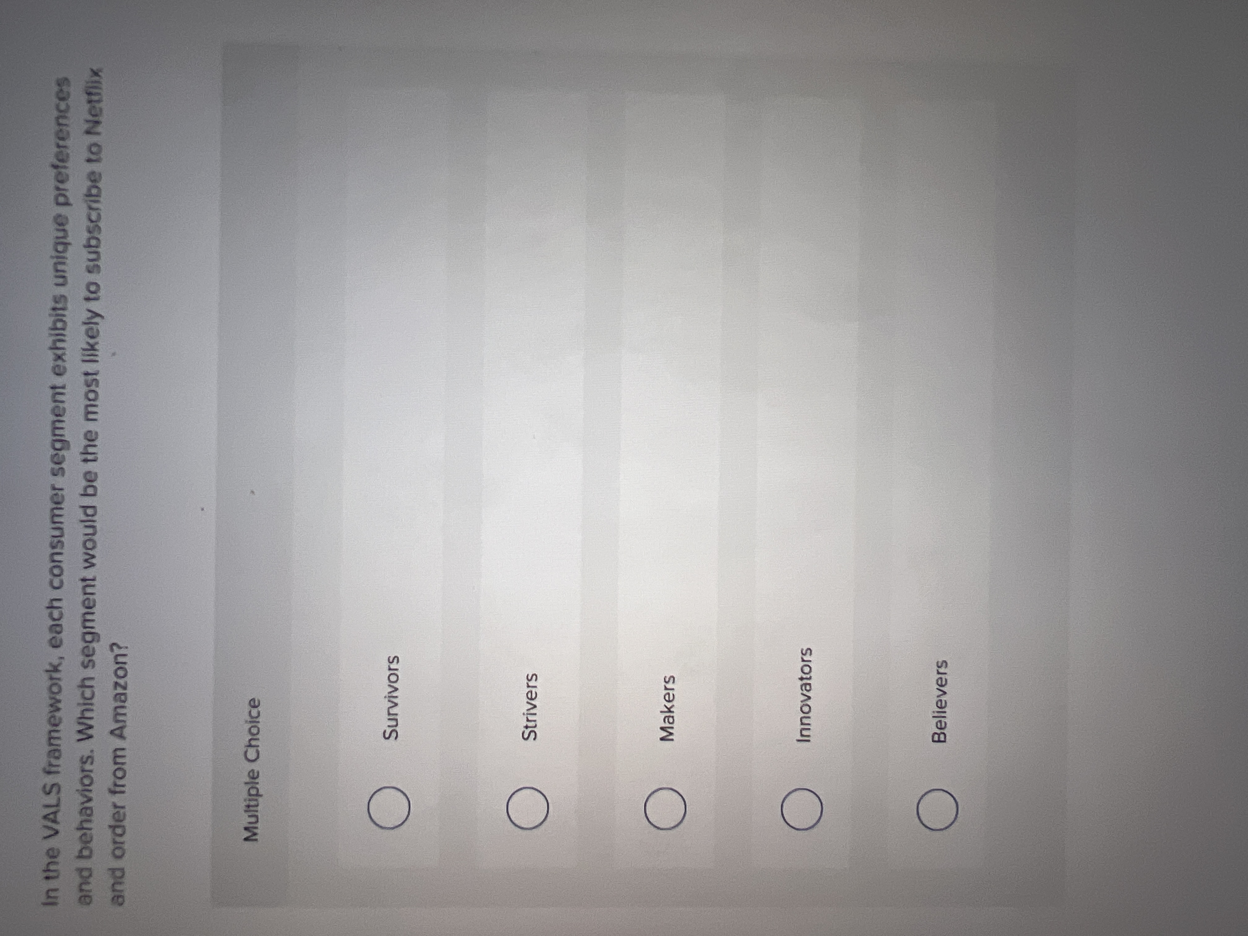 Solved In the VALS framework, each consumer segment exhibits | Chegg.com