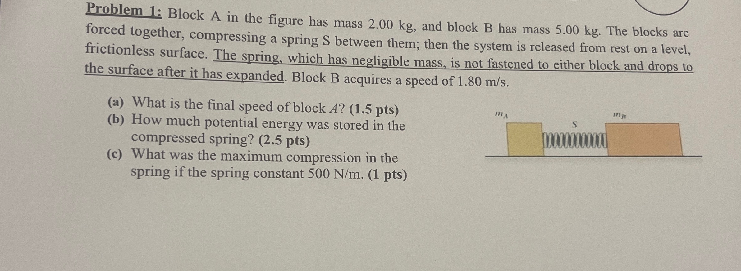 Solved Problem 1: Block A in the figure has mass 2.00kg, | Chegg.com