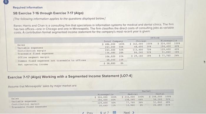 Solved Required information SB Exercise 7-16 through | Chegg.com