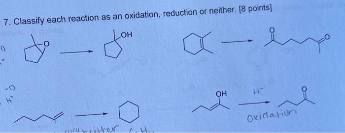 Solved 7. Classify each reaction as an oxidation, reduction | Chegg.com