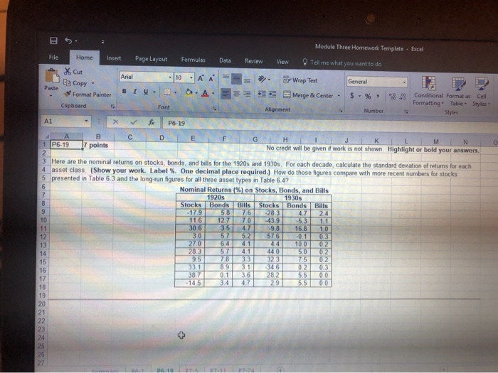 Solved Module Three Homework Template - Excel Data Review | Chegg.com